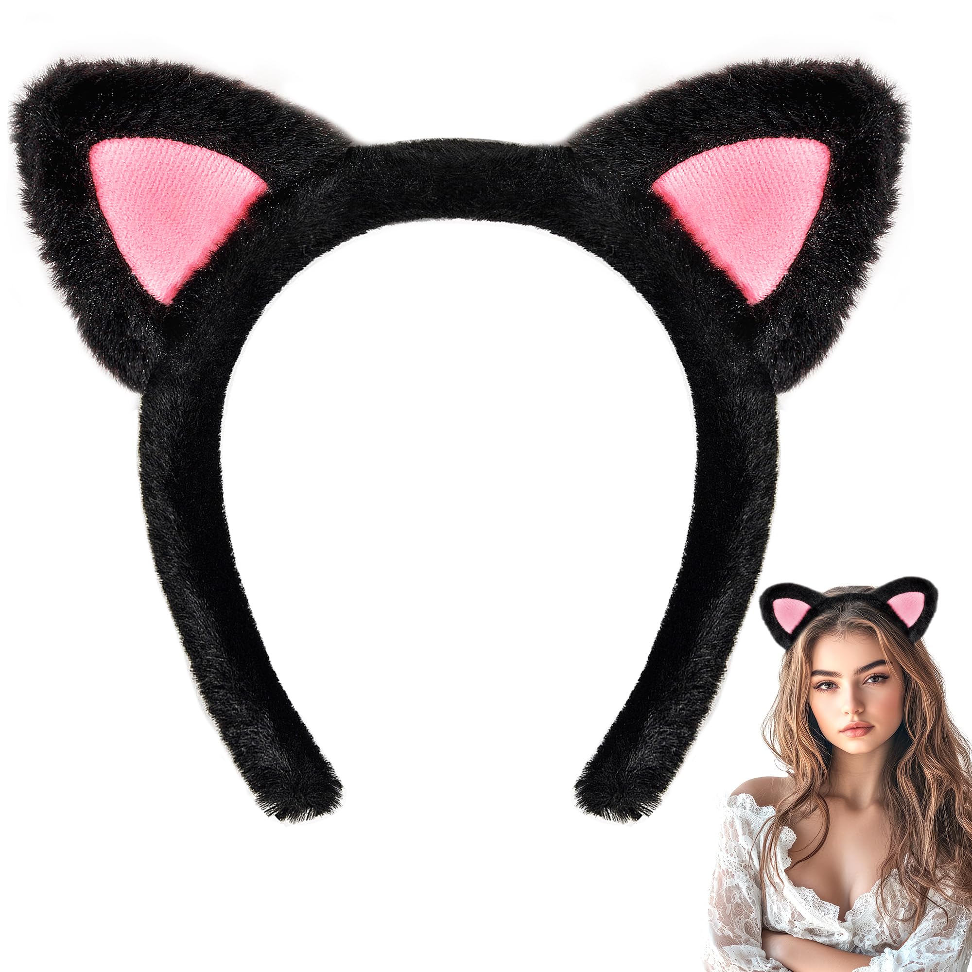 Amazon.com: Cat Ears Headband, Plush Black Cat Ears Headband Cat ...