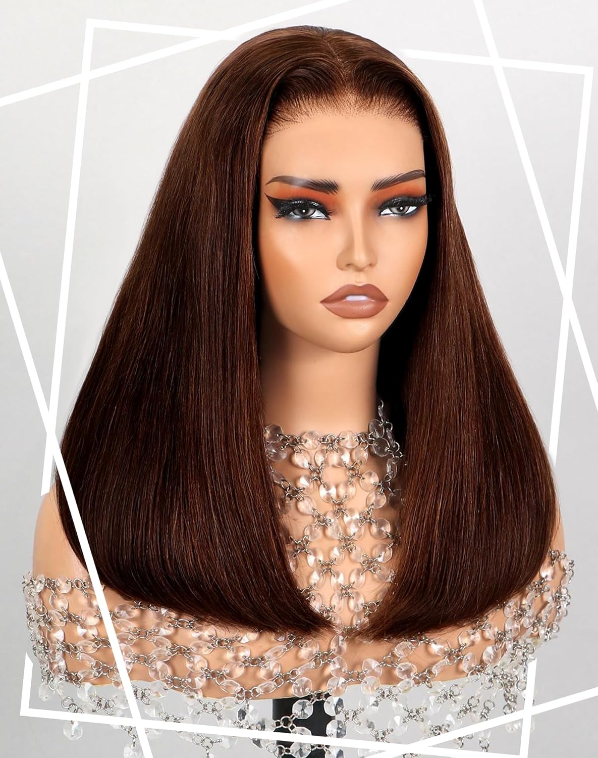 Amazon.com : usmoother 4# Chocolate Brown Lace Front Wig 200 Density ...
