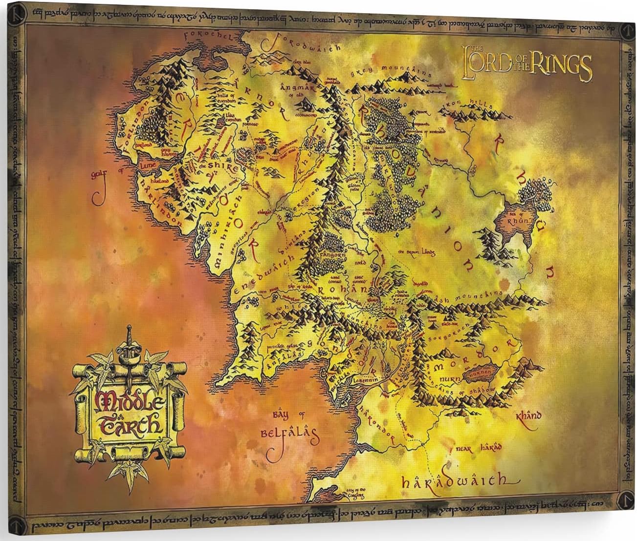 Amazon.com: Pavaieics Lord of The Rings Map of Middle Earth Canvas Wall ...
