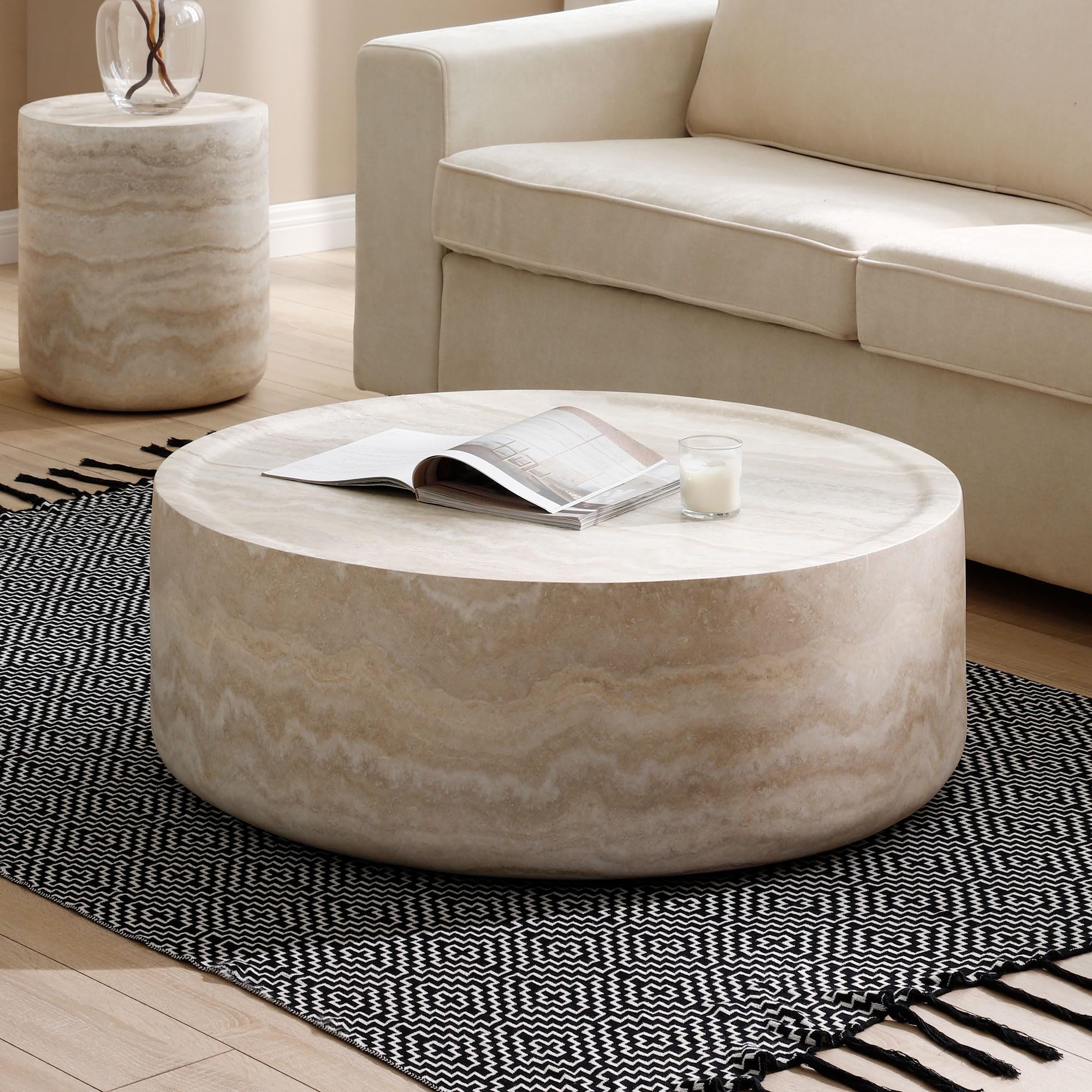 Amazon.com: LUMISOL Round Coffee Table, 39.37” Modern Tea Faux ...