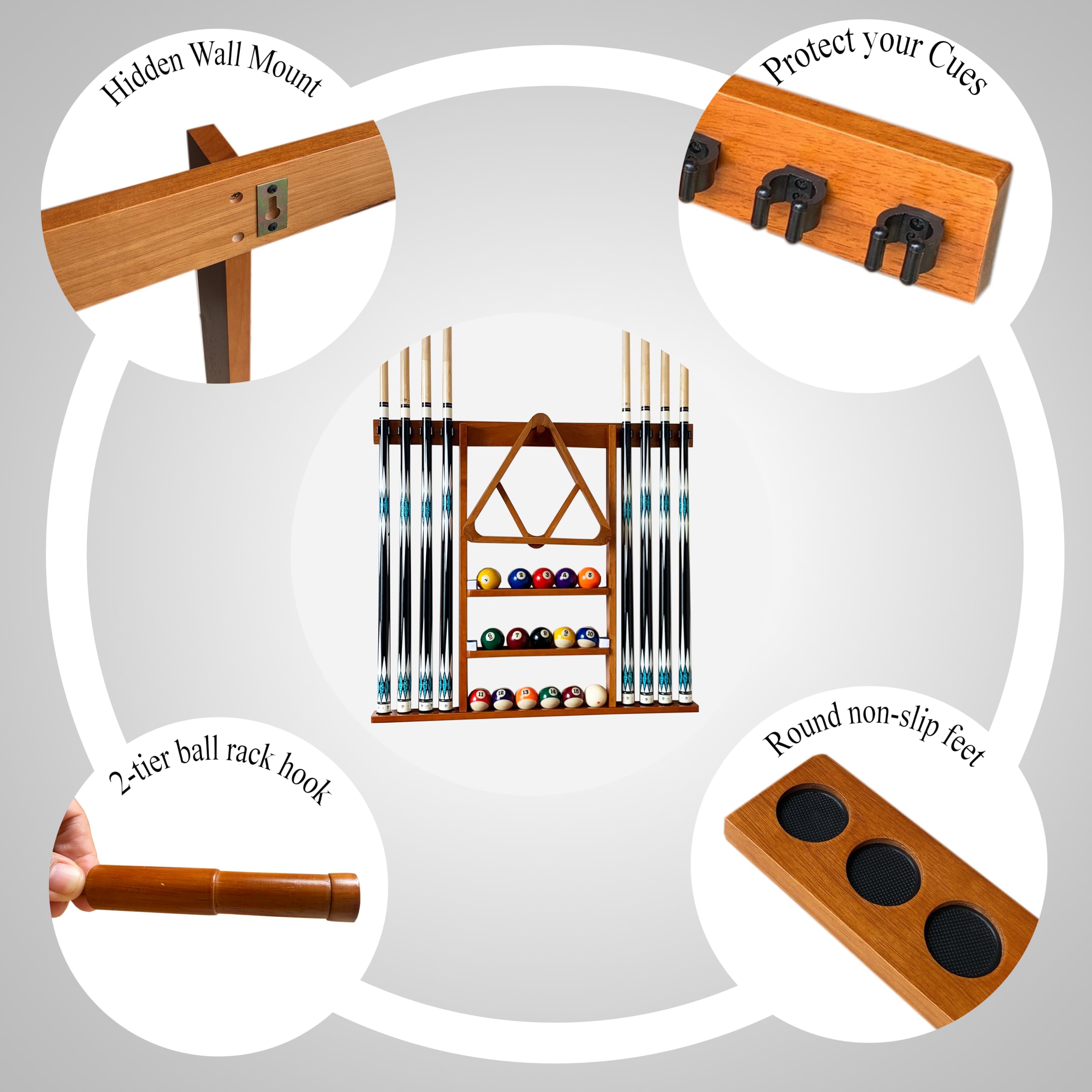 GACCO BILLIARDS Pool Cue Stick Holder Wall Mount, Pool Cue Holder ...