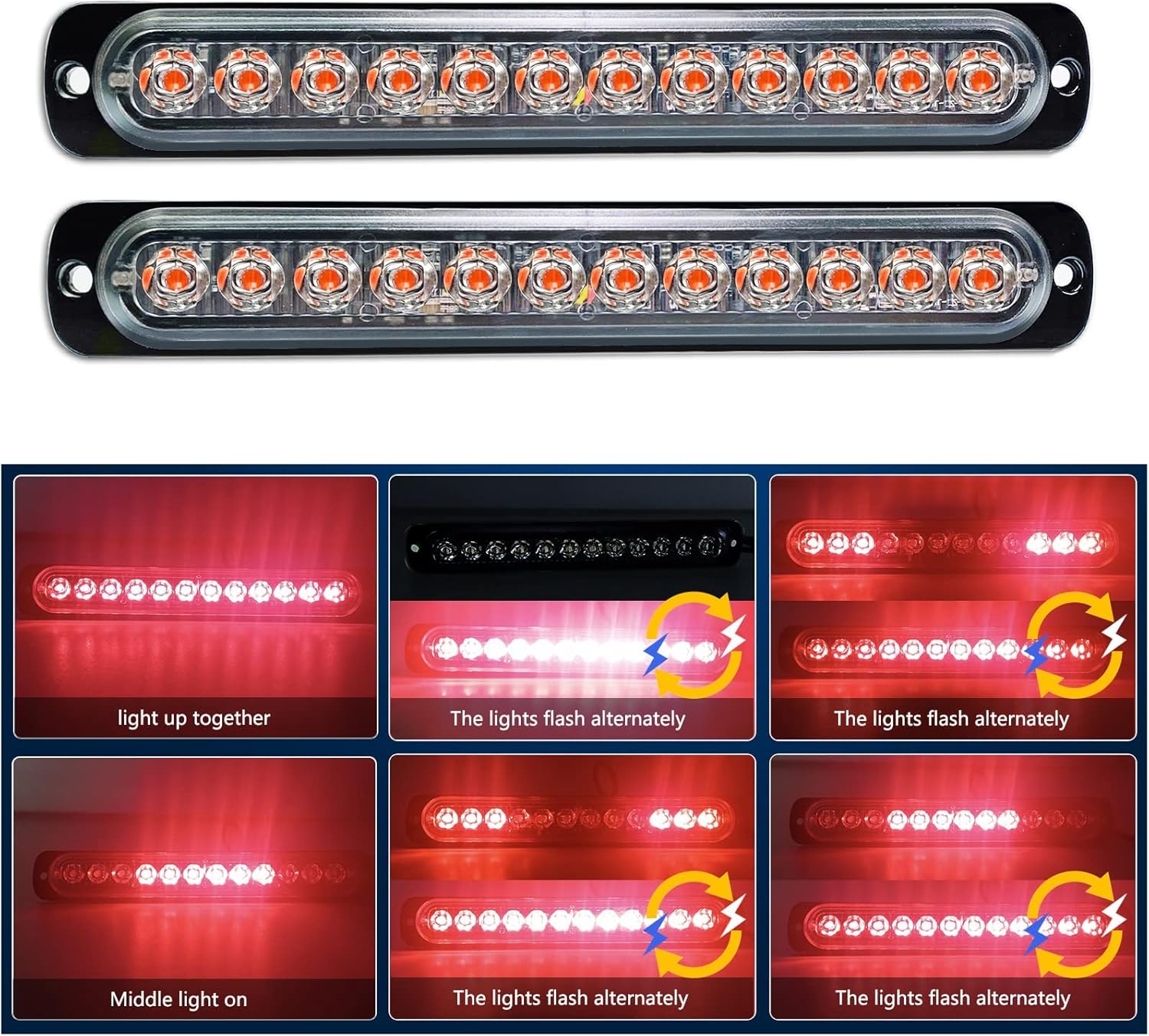 Willpower 2pcs 7.5 Inch LED Strobe Warning Lights, Red 12 LED Safety ...