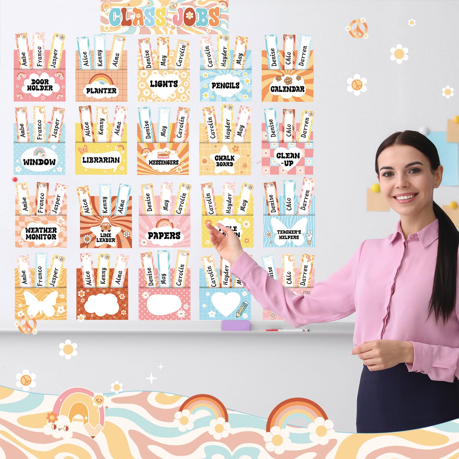 Snapklik.com : Pasimy 81 Pcs Groovy Jobs Chart Hippie Themed Classroom ...