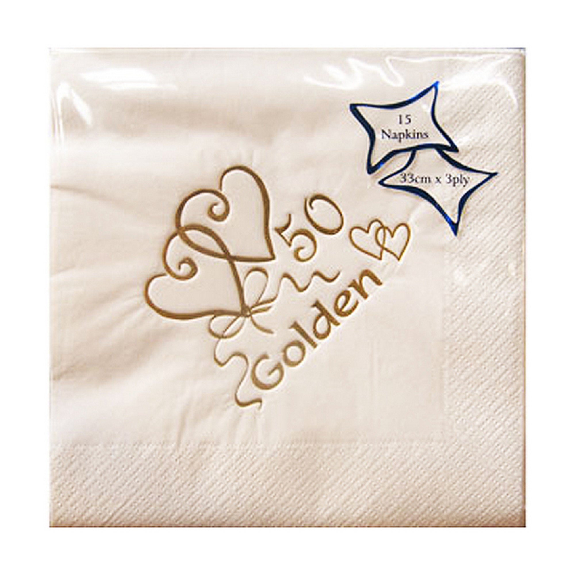 Pack of 15 Golden 50th Anniversary Napkins - 33cm x 33cm - 2654 ...