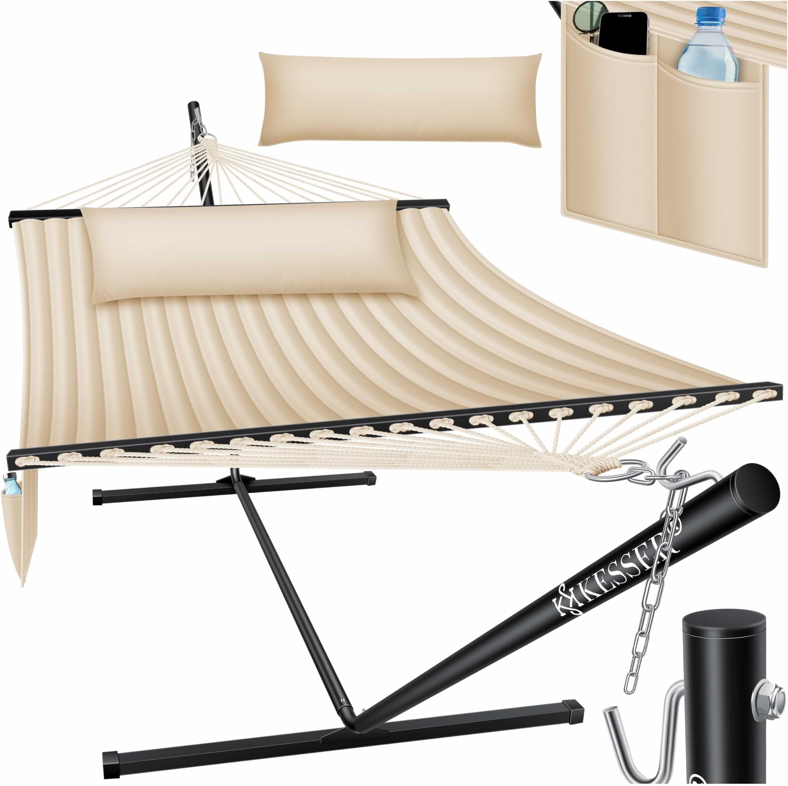 tectake® Hamac sur Pied XXL Hamac 2 Places Coton avec Support en Bois ...