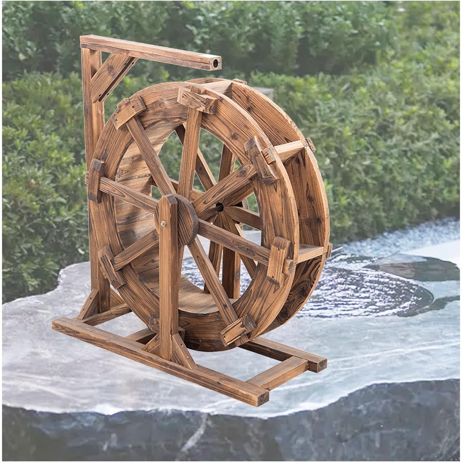 Amazon.com: Wooden Water Fountain Water Wheel for Garden Patio Pond ...