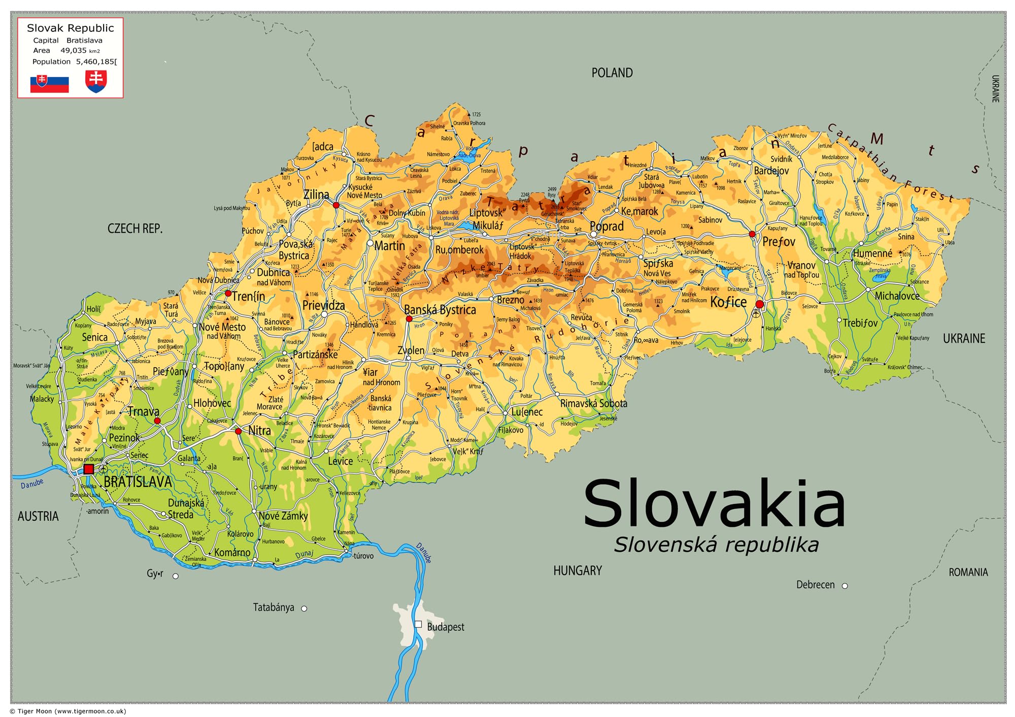 Physical Map of Slovakia - The Oxford Collection - Size A2 - Paper ...