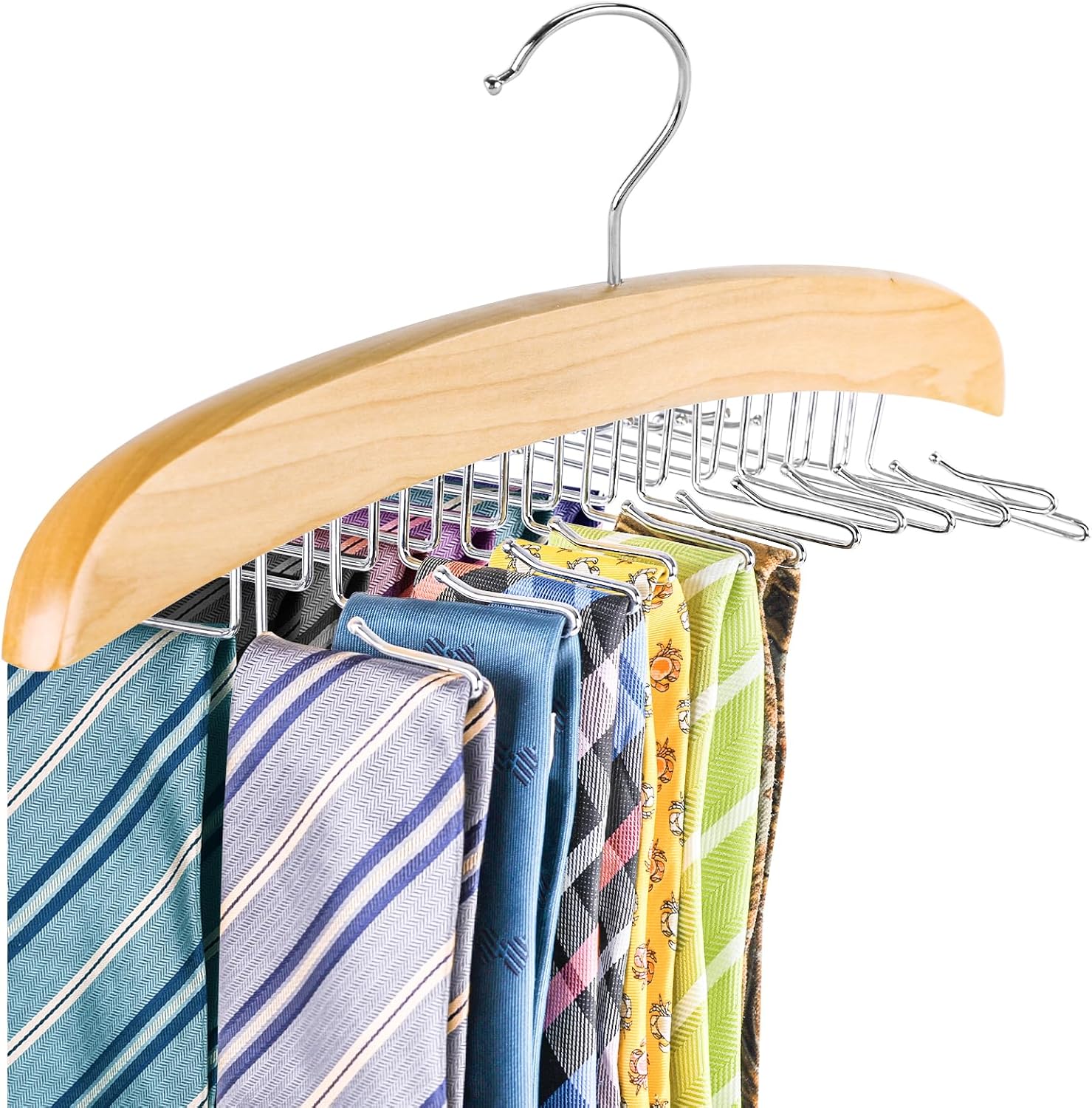 Amazon.com: HAKDAY Wooden Tie Hanger 24 Hooks, Tie Rack Space Saving ...