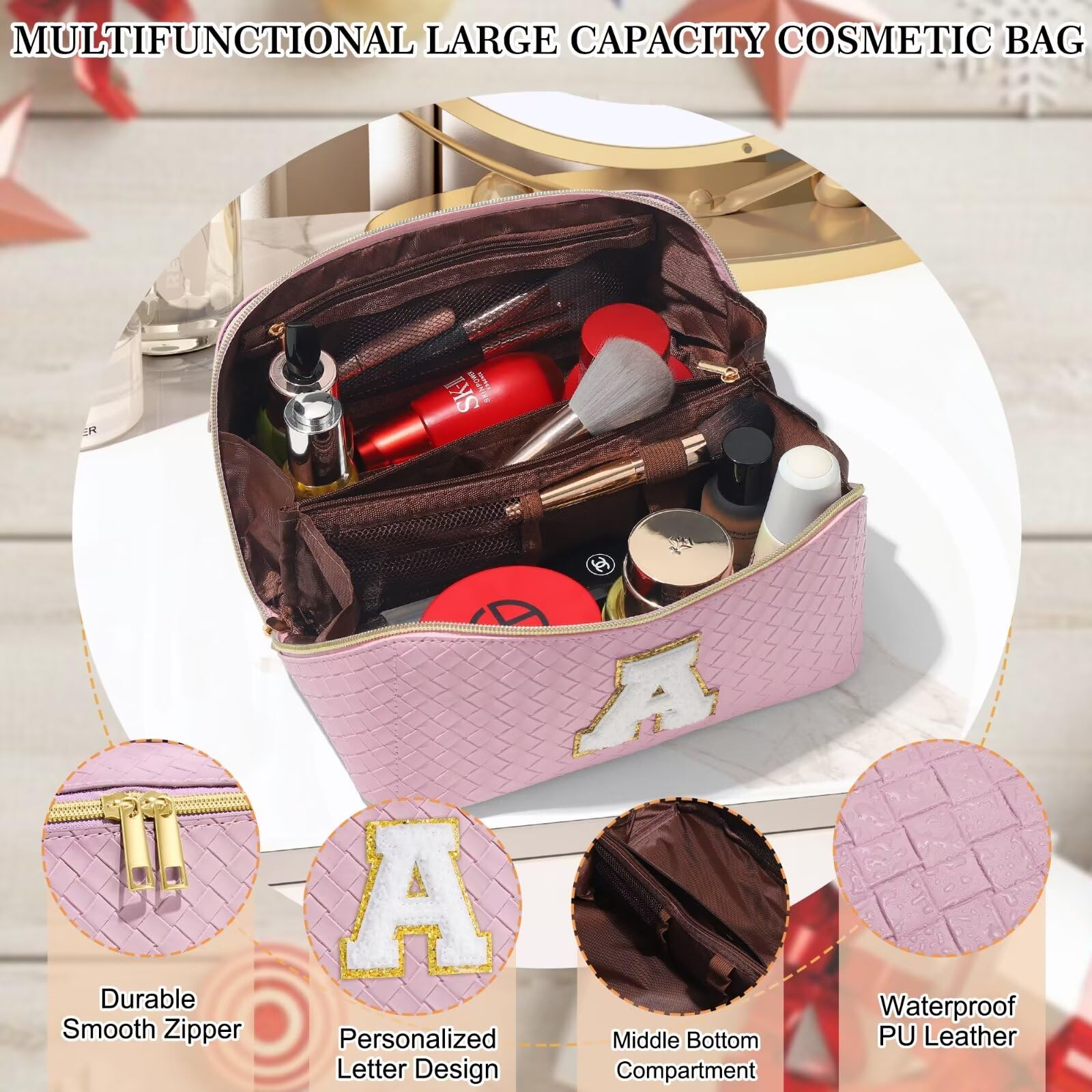 Snapklik.com : YOOLIFE Initial Travel Makeup Bag - Pink Cosmetic Bag