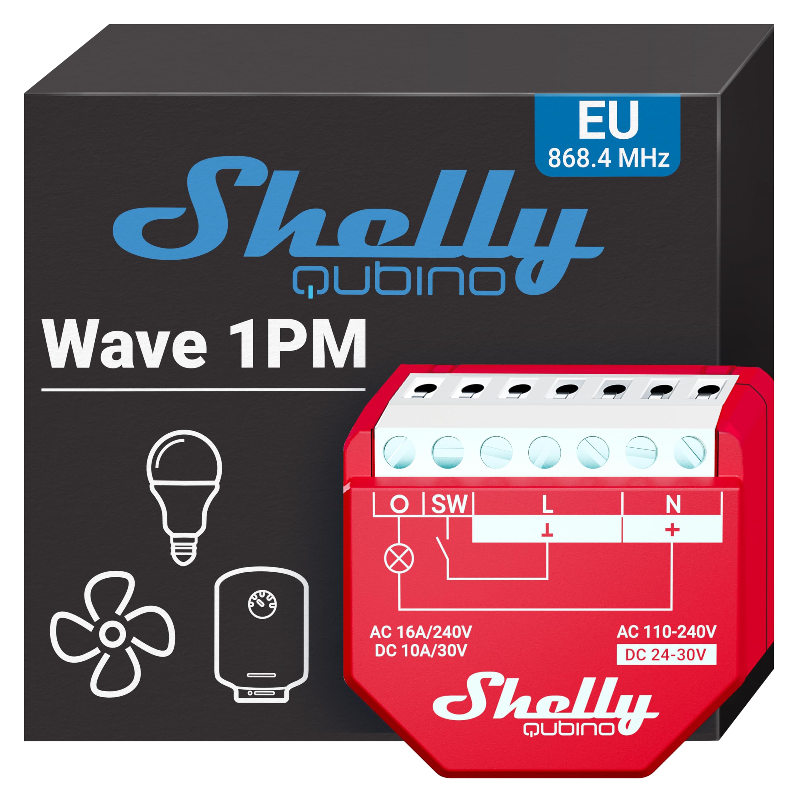 Shelly Wave 1PM | Relais interrupteur Z-Wave avec compteur de consommation | 1 canal 16A ...
