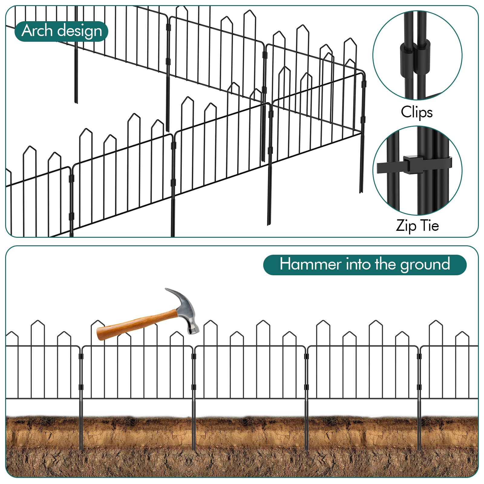 Decorative Garden Fence Outdoor Black Metal Wire Fence Border 18 Panel ...