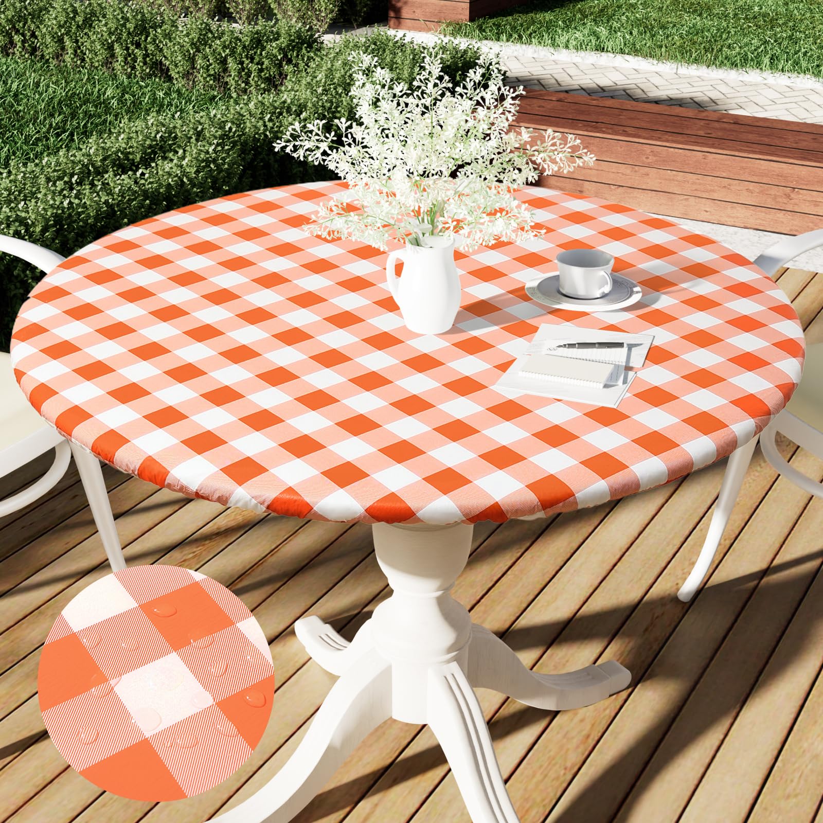Amazon.com: Smiry Round Picnic Table Cloth, Elastic Waterproof Fitted ...