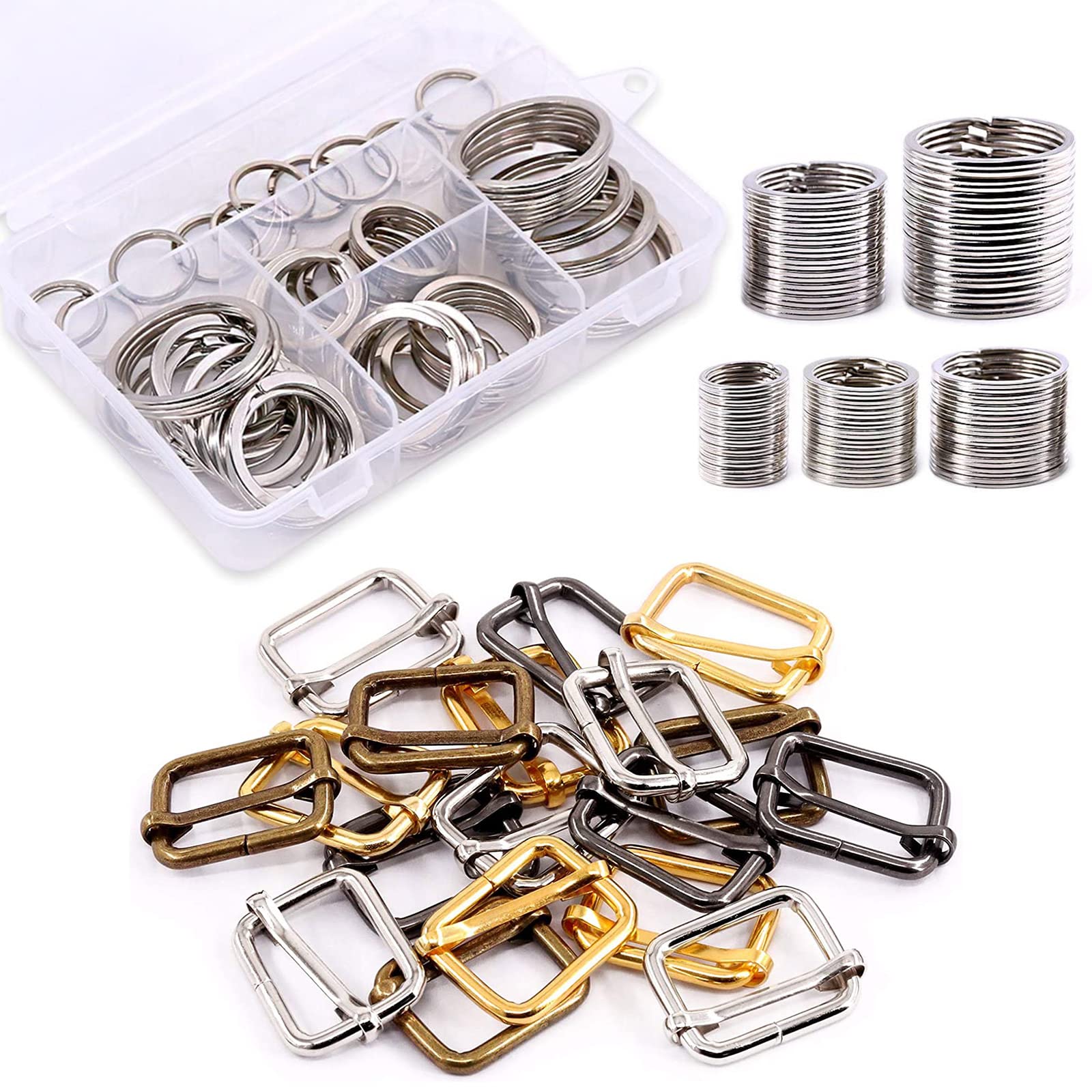 Amazon.com: Swpeet 60 Pcs Assorted Multi-Purpose Metal Keychain Rings ...