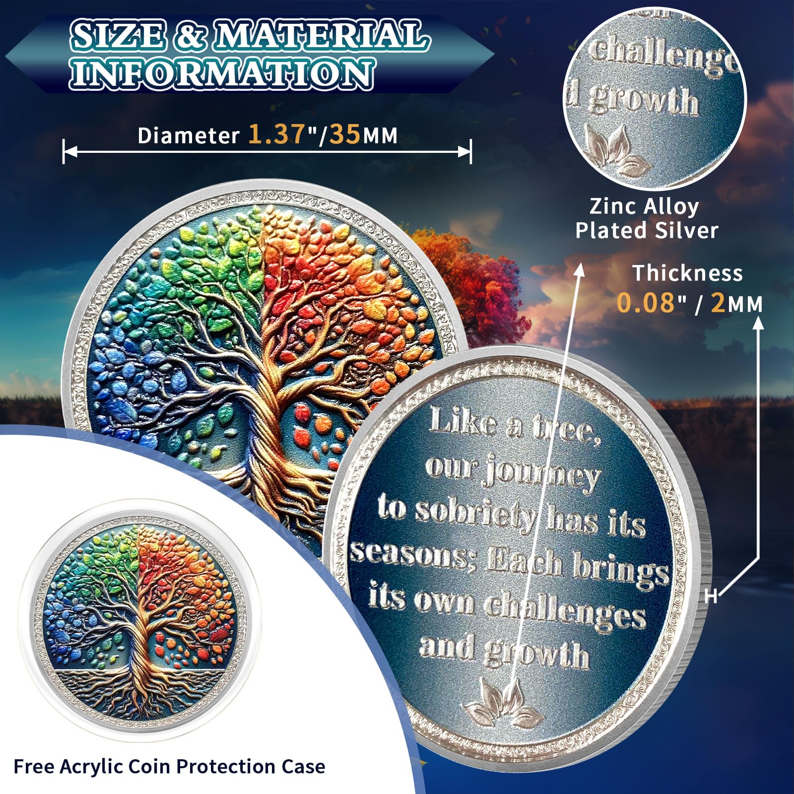Original Tree of Life Sobriety Coin Embrace Change Sobriety Chip Four ...