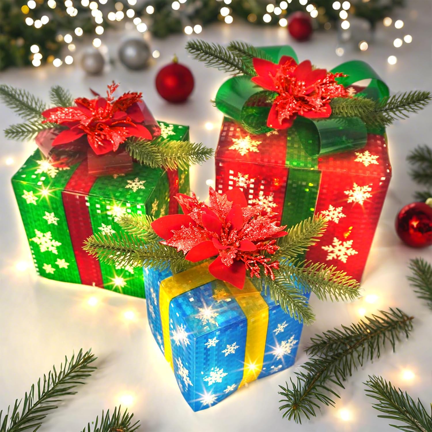 Amazon.com: Uieke Set of 3 Christmas Lighted Gift Boxes, Snowflake ...