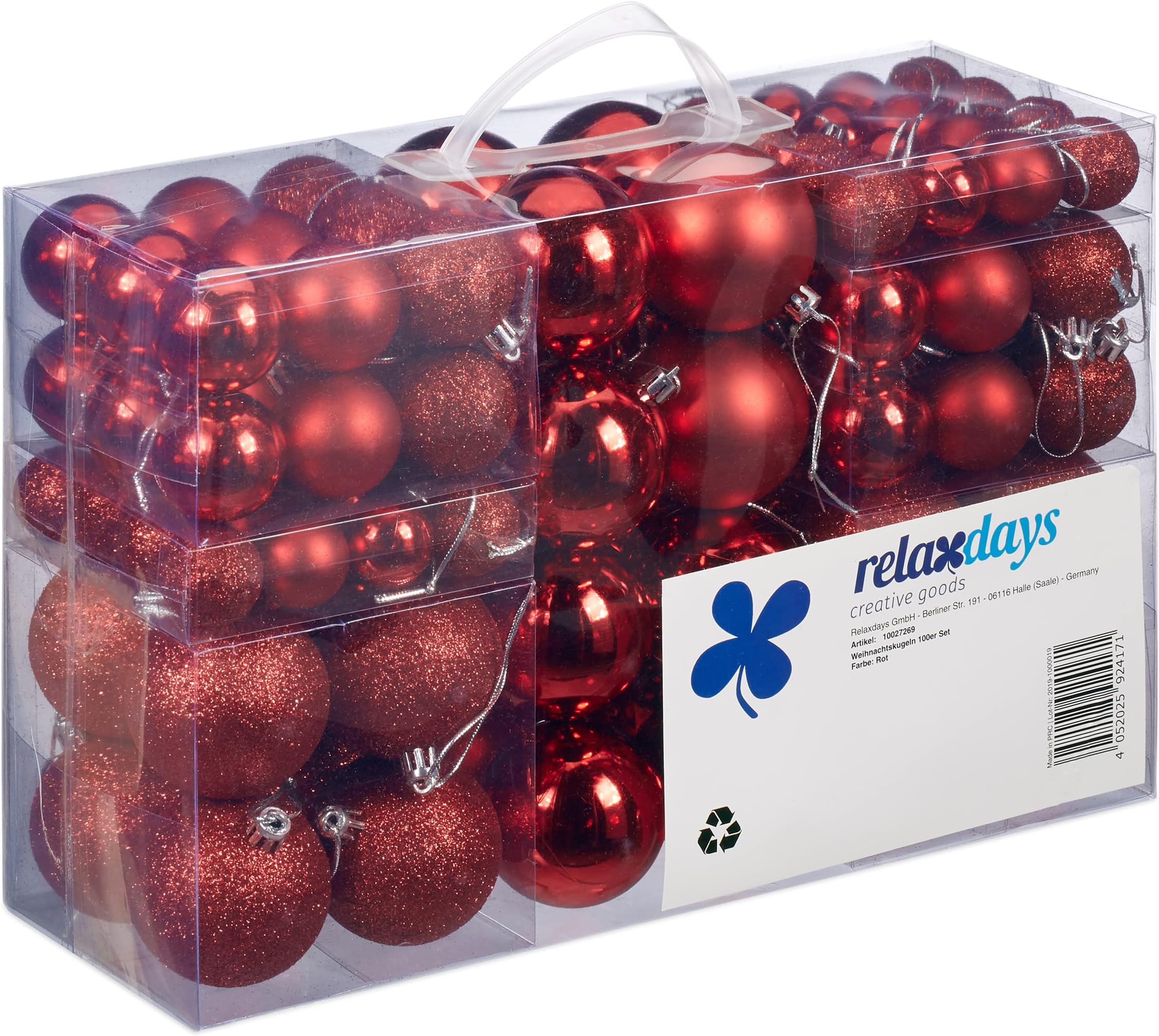 Amazon.de: Geschenkestadl 100 Weihnachtskugeln Rot glänzend glitzernd ...