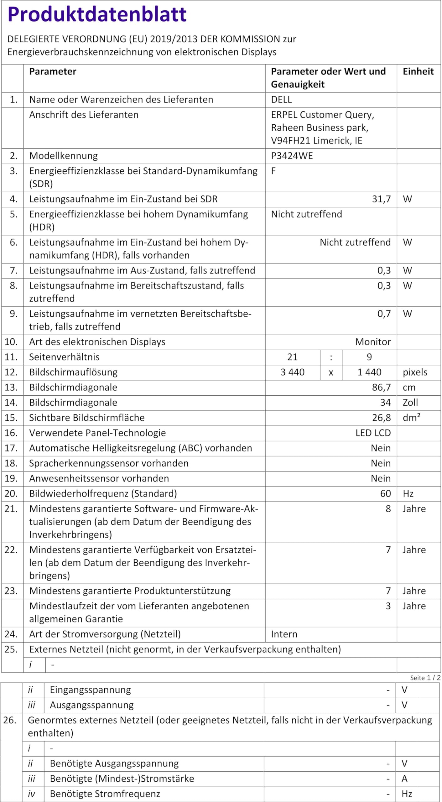 Dell P3424WE USB-C 34 Inch WQHD 21:9 3800R Curved Monitor, 60Hz, IPS ...