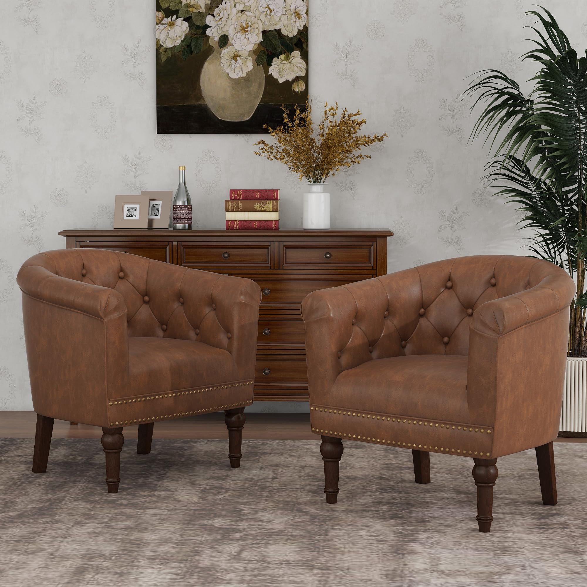Amazon.com: DREAMSIDEA Leather Barrel Accent Chair, Modern Club Sitting ...