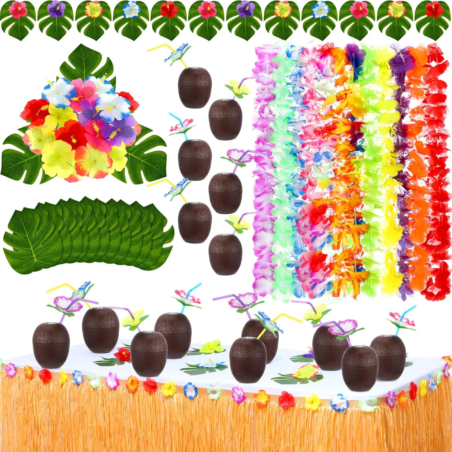 Amazon.com: Yiyiring 61 PCS Hawaiian Luau Party Decorations Coconut ...