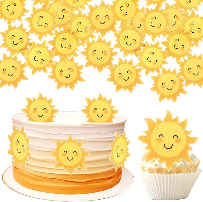 Amazon.com: 60 PCS Edible Sun Cupcake Toppers Wafer Paper Sunflower ...