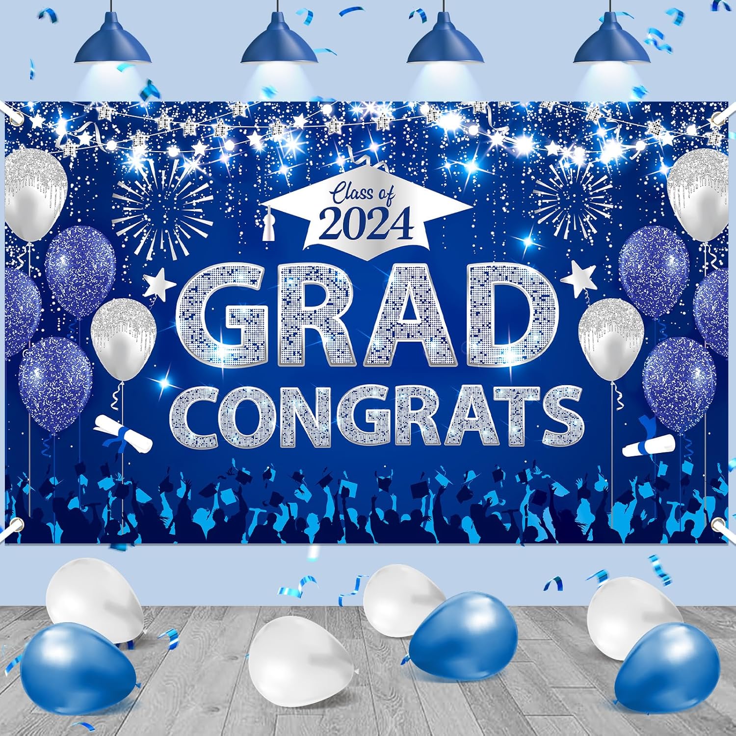 Amazon.com: Blue Silver Graduation Party Decorations Banner Large Blue ...