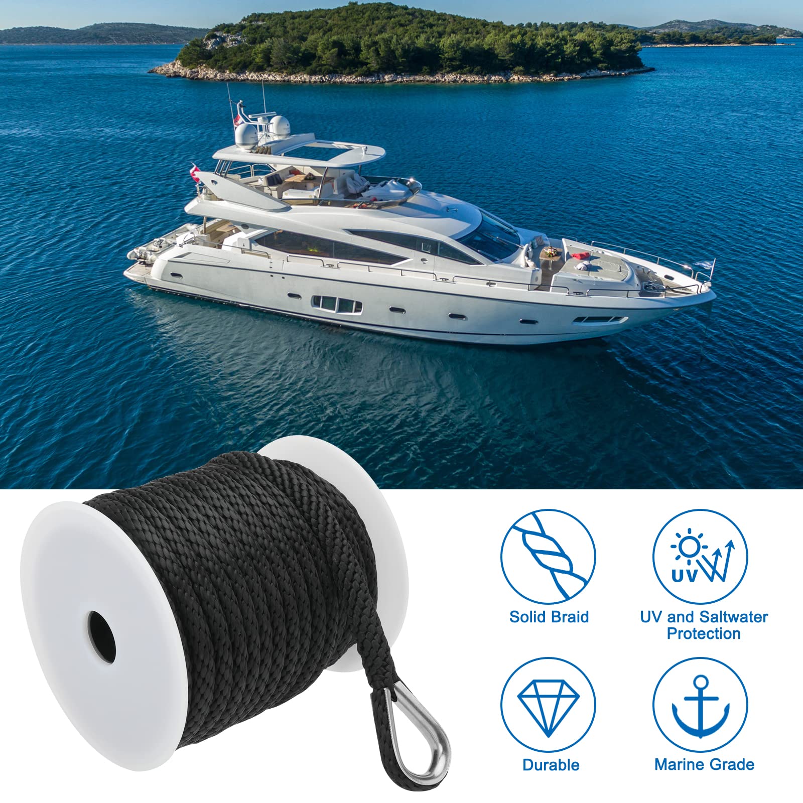 Snapklik.com : YaeMarine Anchor Rope Braided Anchor Line Premium Solid ...