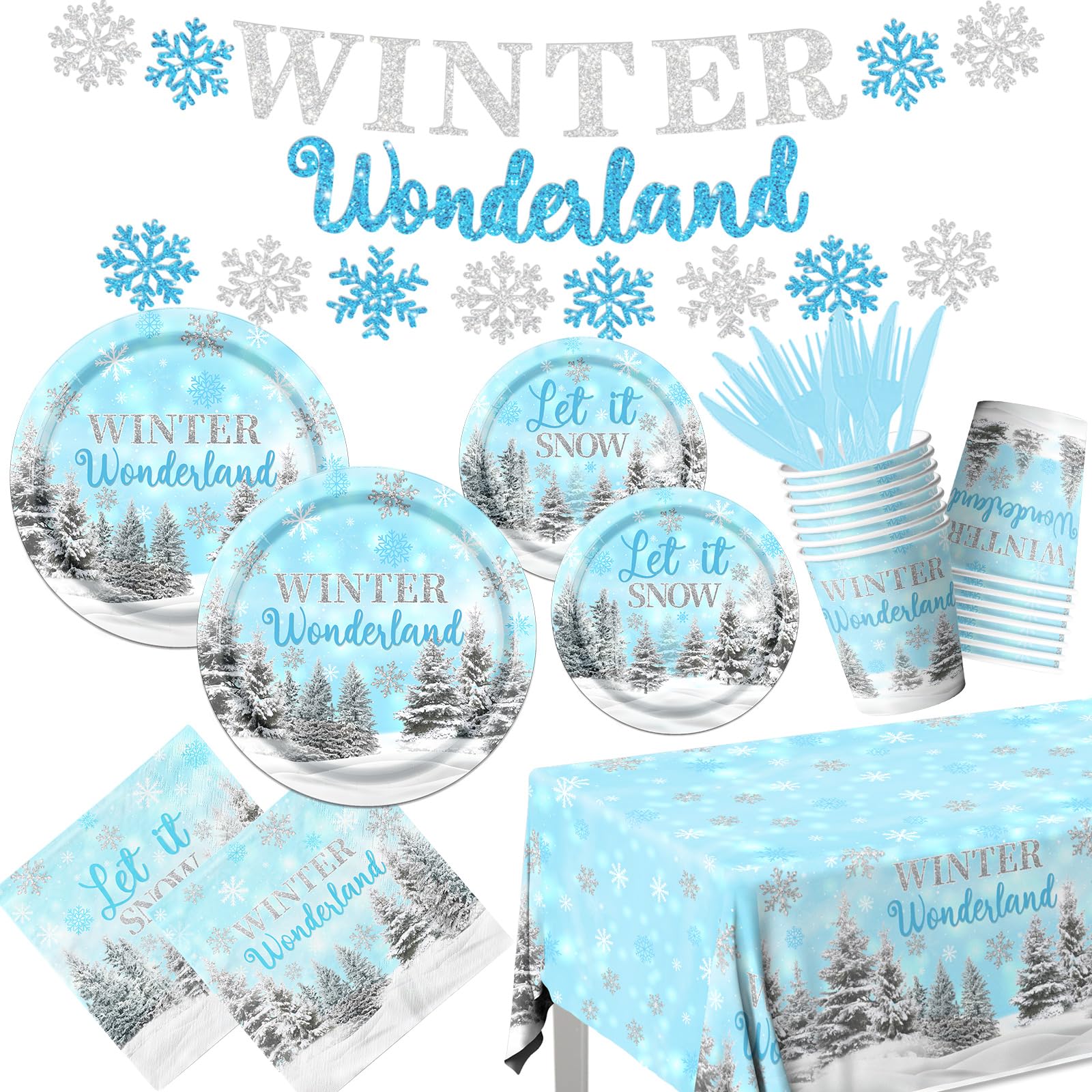Amazon.com: Winter Party Plates and Napkins,Blue Winter Wonderland ...