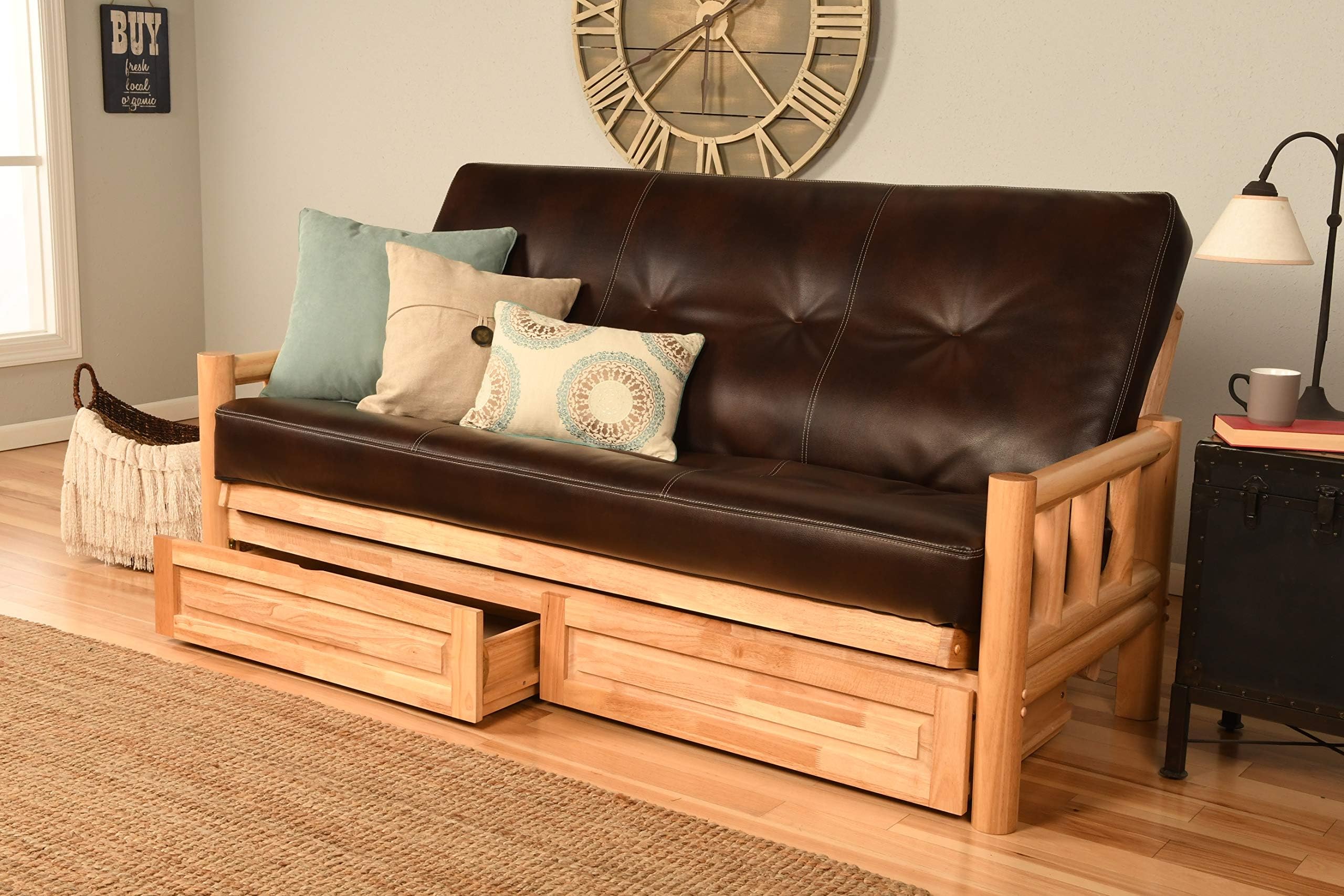 Amazon.com: Kodiak Furniture Cabin Lodge Log Futon Frame, Drawers w/up ...