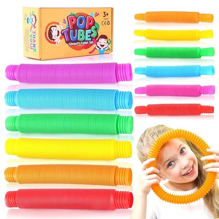 Buy Pop Tubes Fidget Toy 12 Pack, Medium and Mini Fidget Tubes, Sensory ...