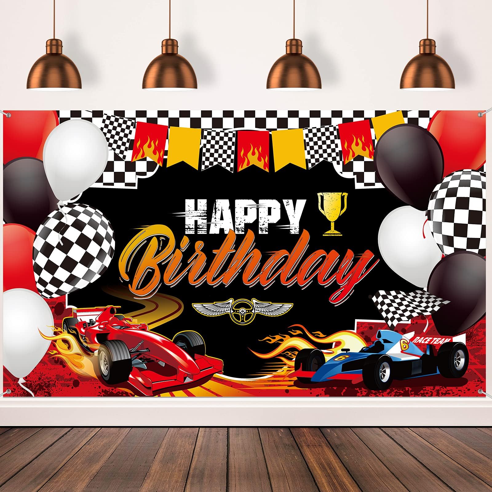 Amazon.com: Racing Cars Happy Birthday Decorations Backdrop Banner ...