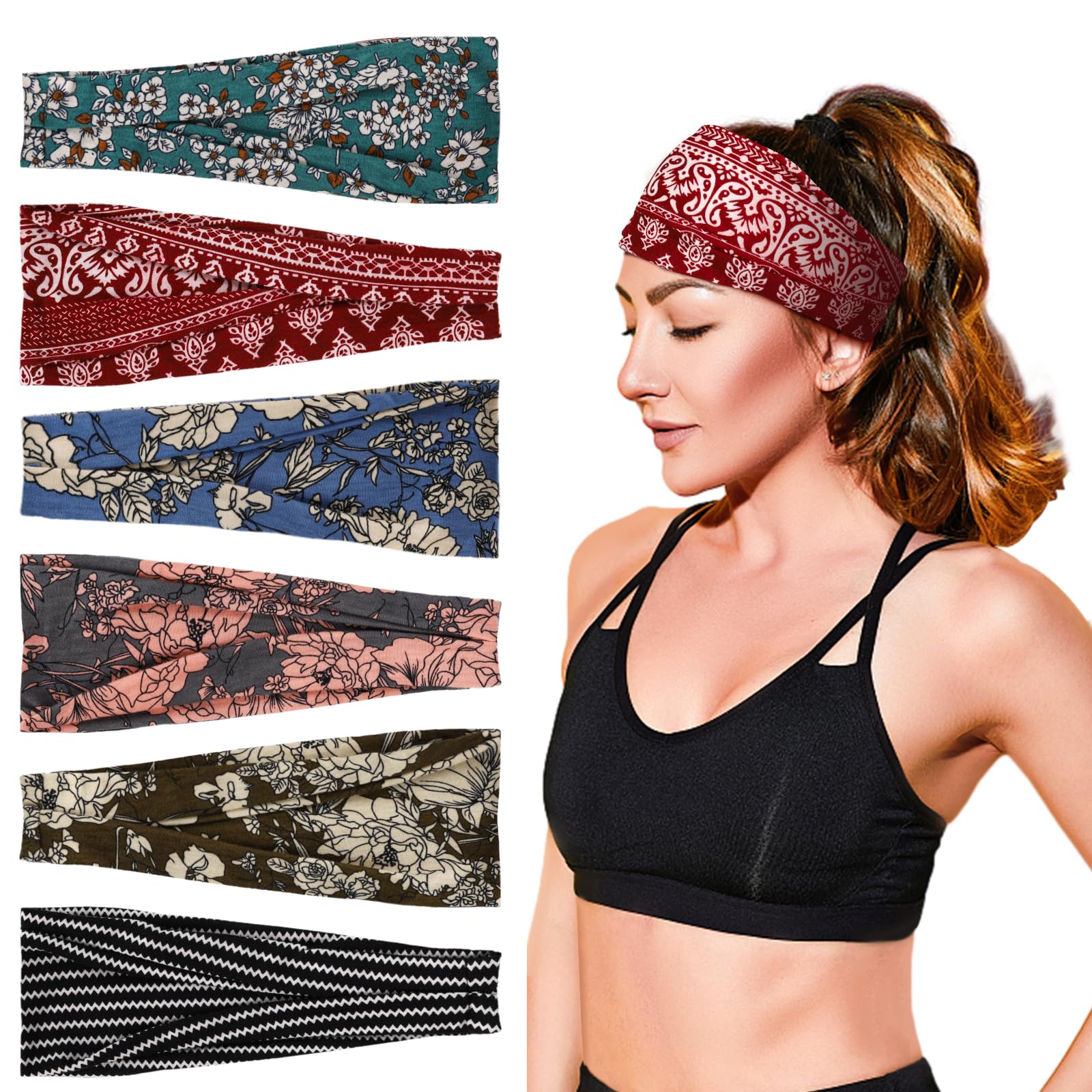 Hishexin 6 Pack Headbands for Women, Fashion Wide Workout Yoga ...