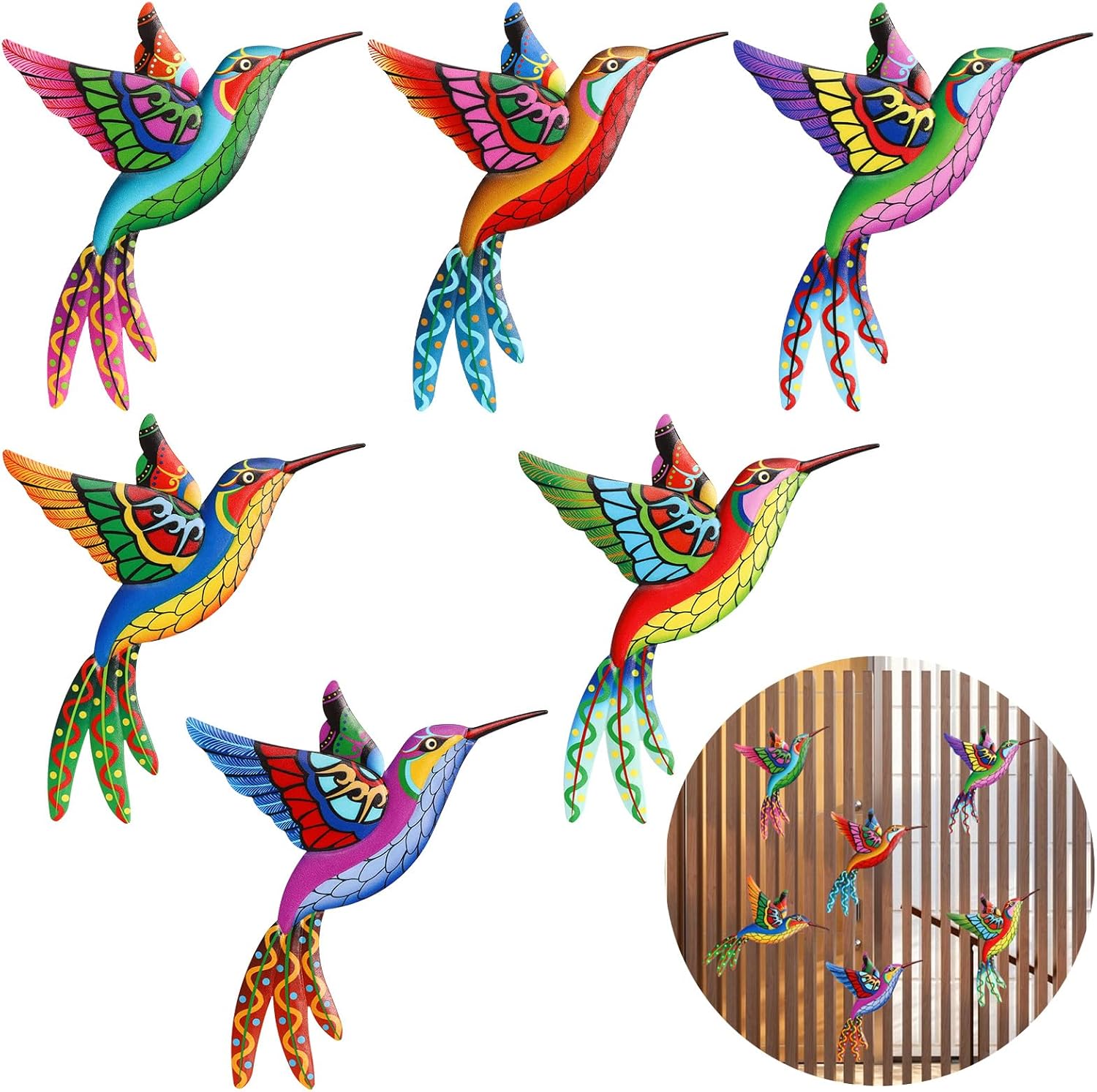 Amazon.com: 6Pcs Metal Hummingbird Wall Art Decor Outdoor Garden Art ...