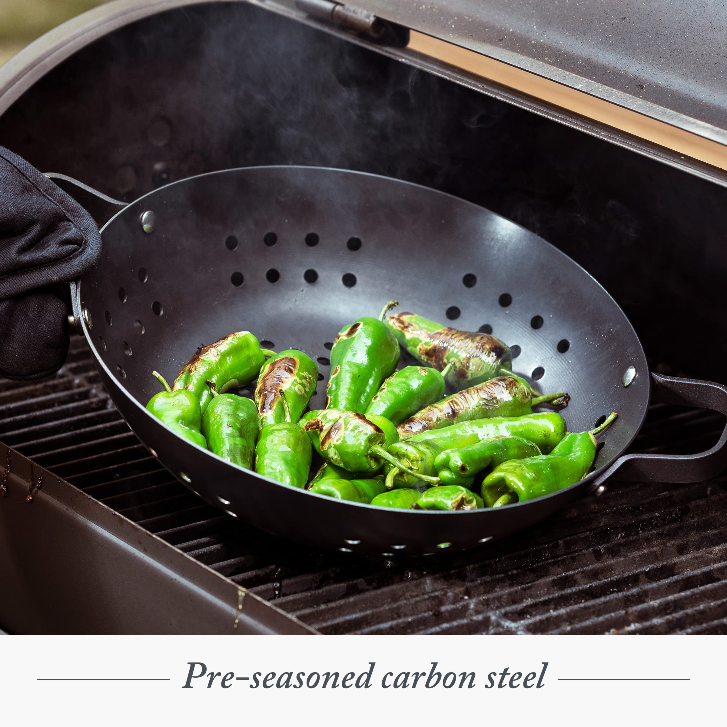 Merten & Storck Carbon Steel BBQ Perforated Wok Pan 30cm, Perforations ...