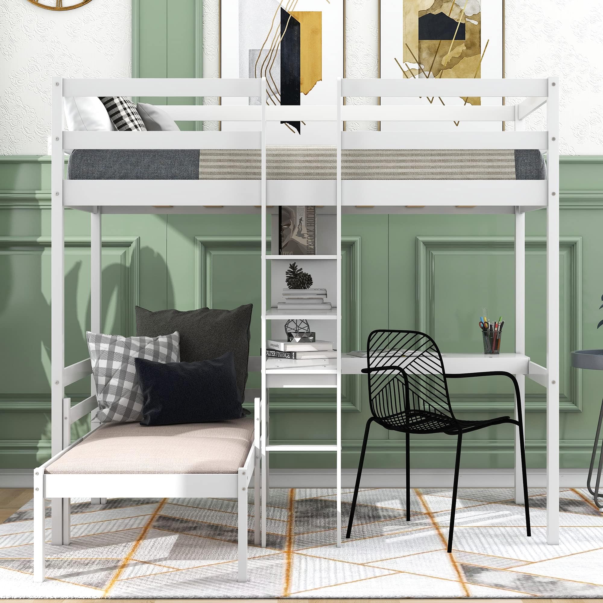 Amazon.com: LOVMOR Convertible Loft Bed with L-Shape Desk, Twin Bunk ...