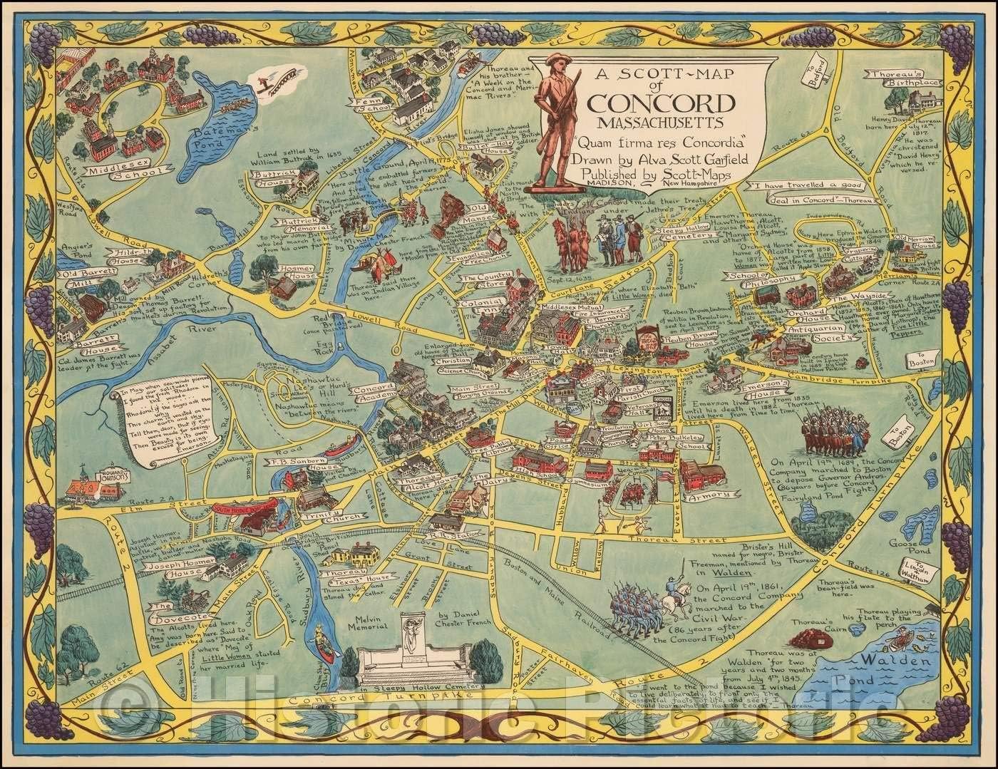Amazon.com: Historic Map - A Scott-Map of Concord Massachusetts, 1960 ...