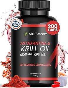 Nuboost Omega 3 Krill Oil con Astaxantina 2000 mg 200 capsulas - Aceite de Krill - Omega 3 EPA y ...