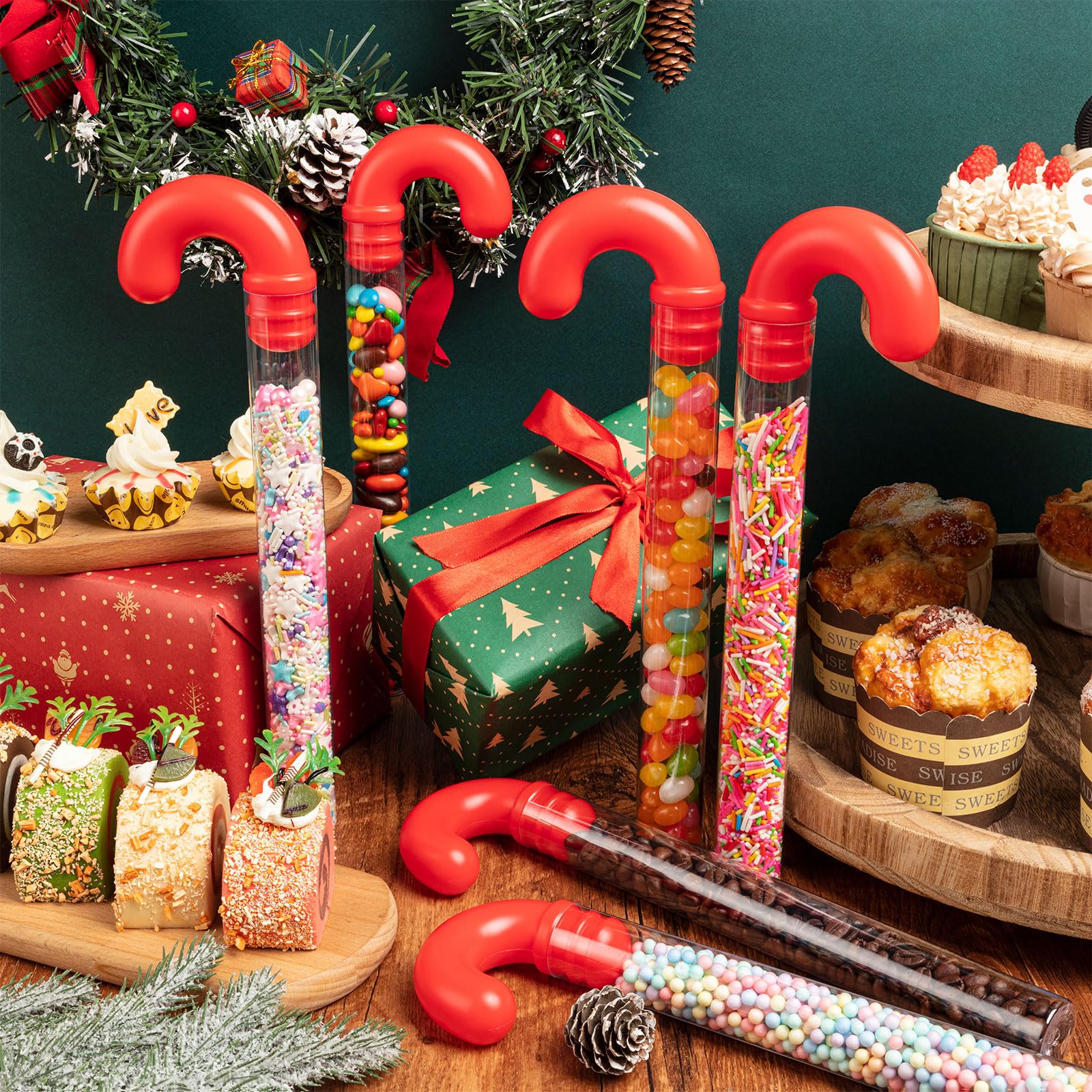 Amazon.com: 12Pcs Christmas Candy Cane Tubes, Clear Candy Containers ...
