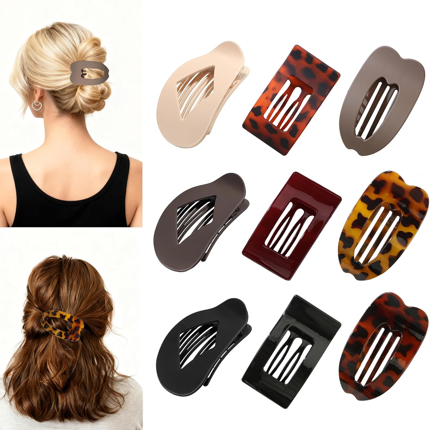 Amazon.com : 9 Pack Flat Hair Clips for Women,Large Claw Clips Strong ...
