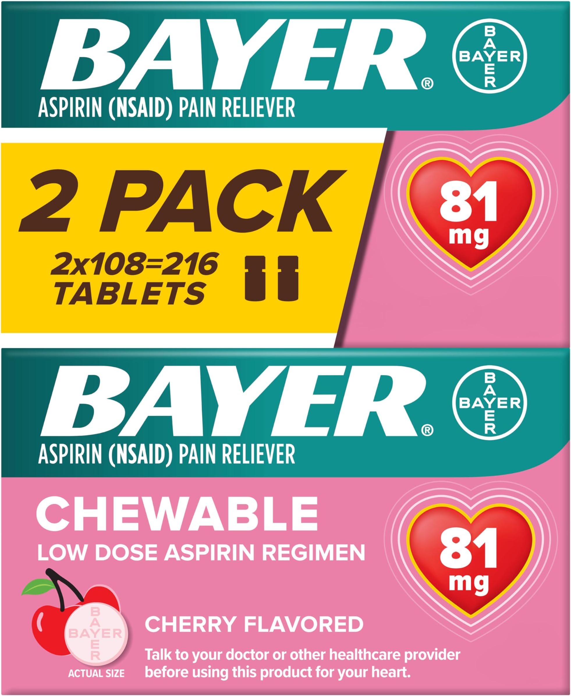 Amazon.com: Bayer Aspirin Low Dose 81 mg Chewable Tablets, Pain ...