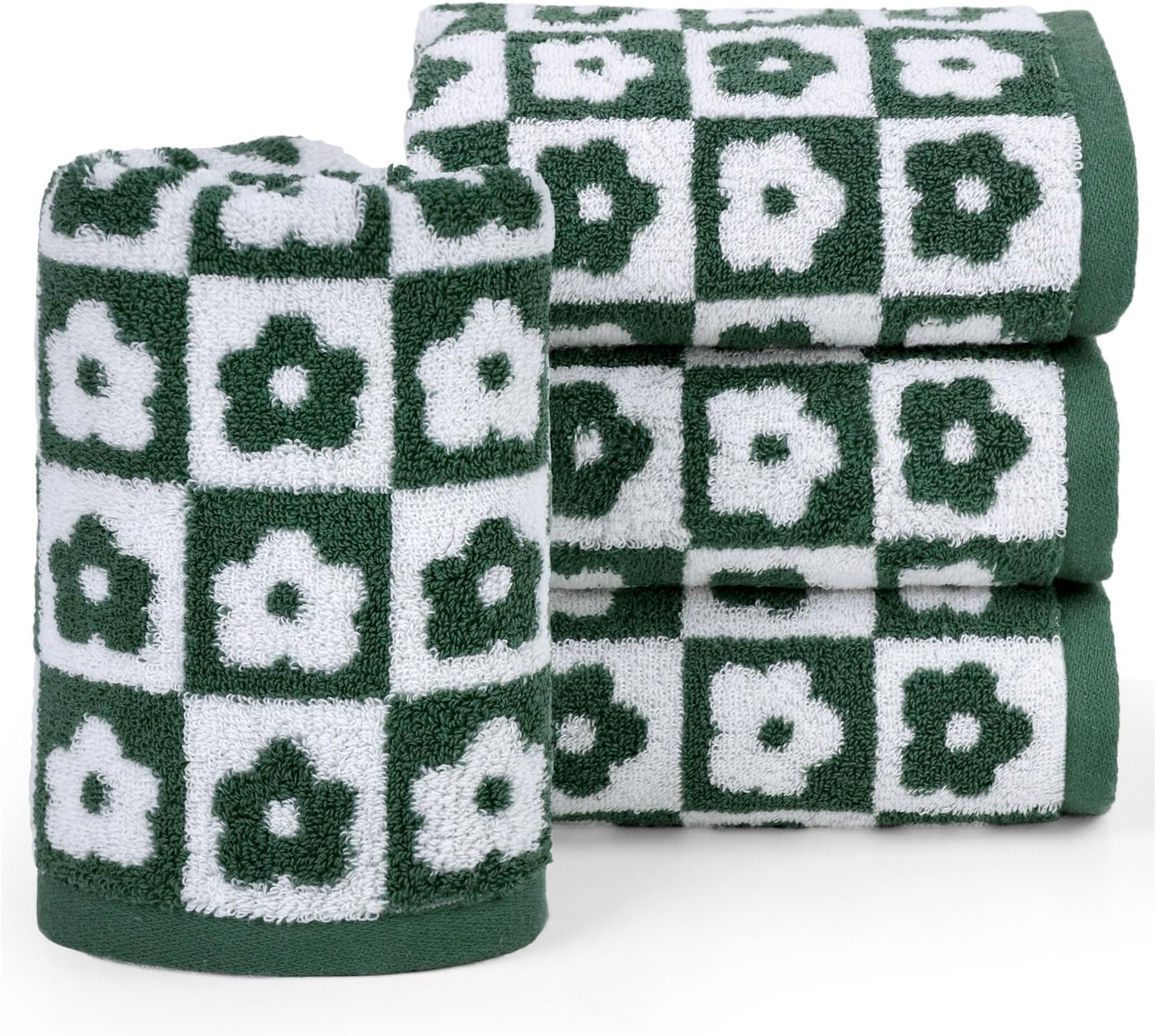 Amazon.com: Jacquotha Hand Towels Checkered Floral - Set of 4 Soft Face ...
