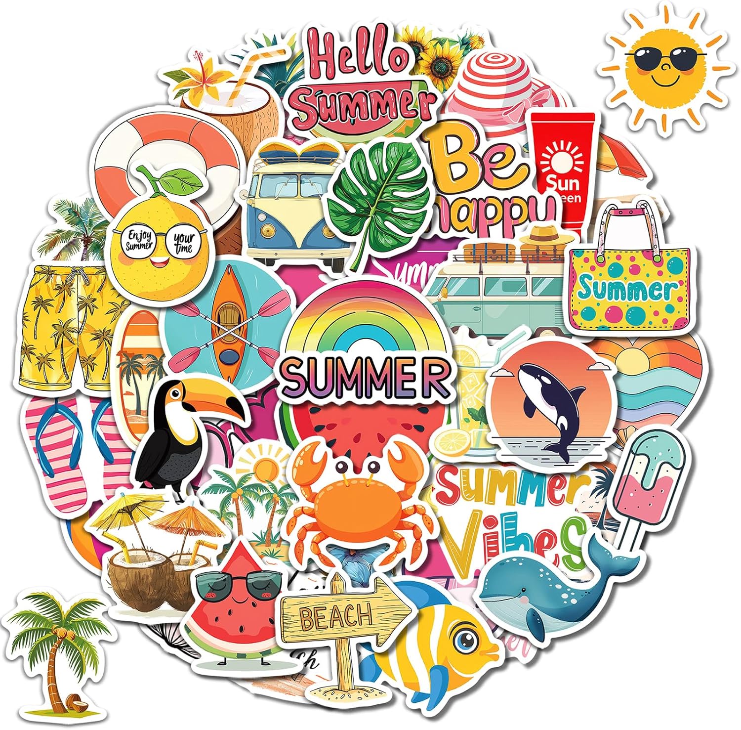 Amazon.com: 100 Pcs Summer Stickers for Kids Teens Girls Boys, Hawaiian ...