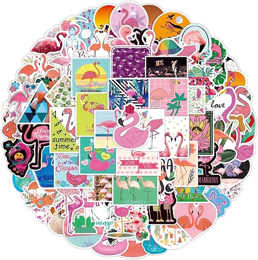 Amazon.com: 100PCS Cute Flamingo Stickers Cartoon Vinyl Waterproof ...