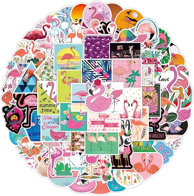 Amazon.com: 100PCS Cute Flamingo Stickers - Cartoon Vinyl Waterproof ...