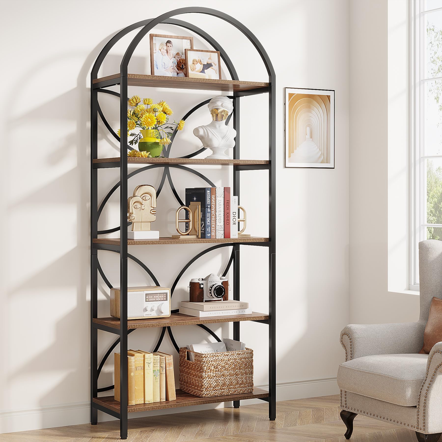 Tribesigns 5-Tier Open Bookshelf, 190cm Tall Arched Bookcase Shelf ...
