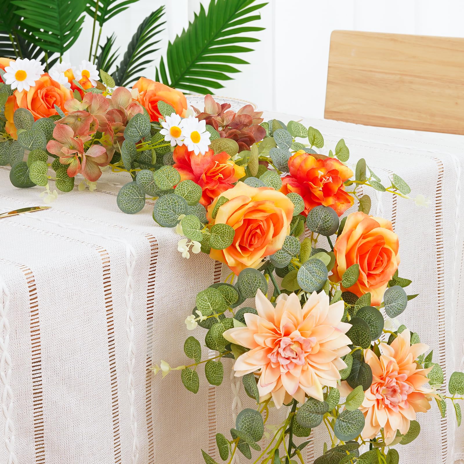 Amazon.com: 6.07Ft Orange Flower Garland Decorations Artificial Flower ...