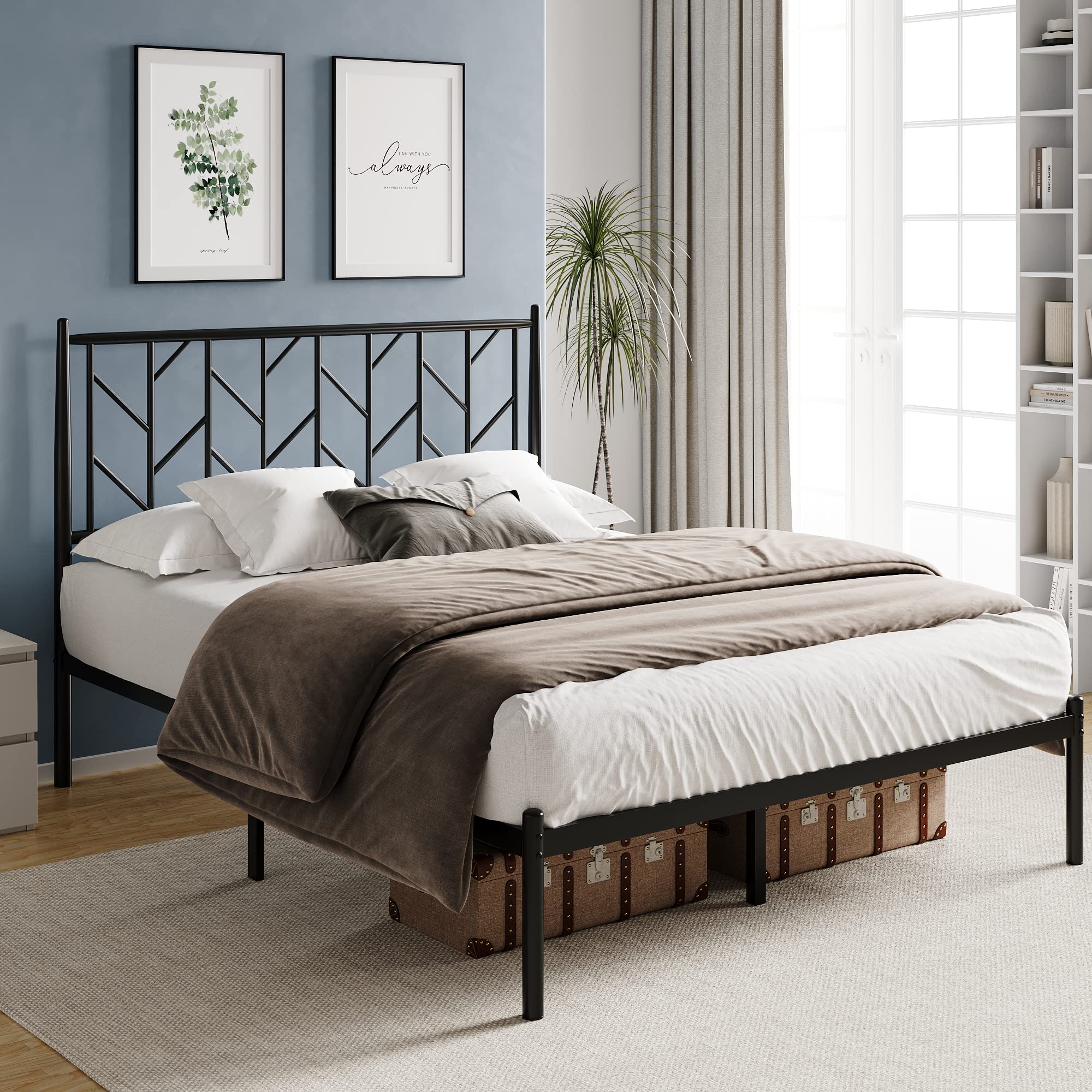 Snapklik.com : HOOMIC Queen Size Metal Platform Bed Frame