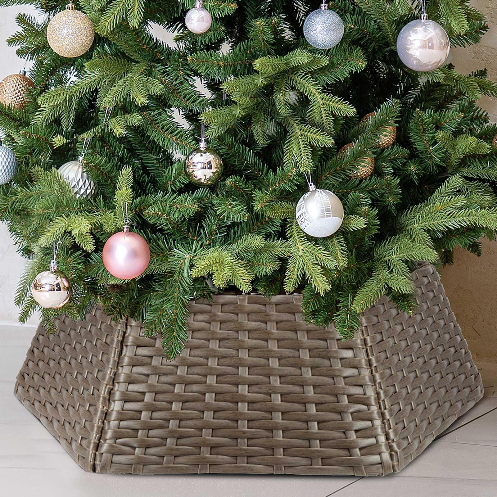 Amazon.com: HarcoHome Wicker Christmas Tree Collar, Rattan Hexagon ...