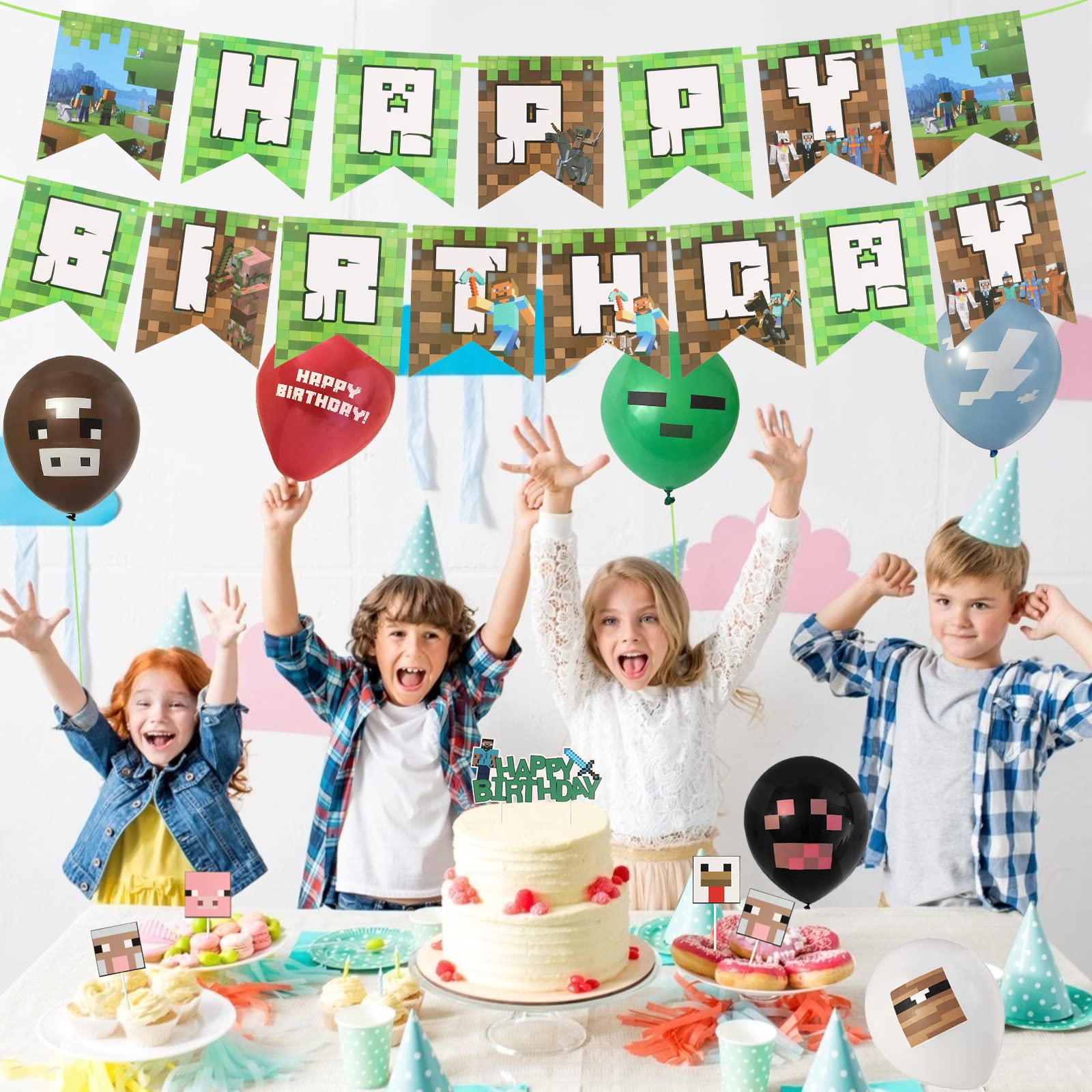 Boy Style Gamer Birthday Party Supplies, Miner Crafting Decorations ...