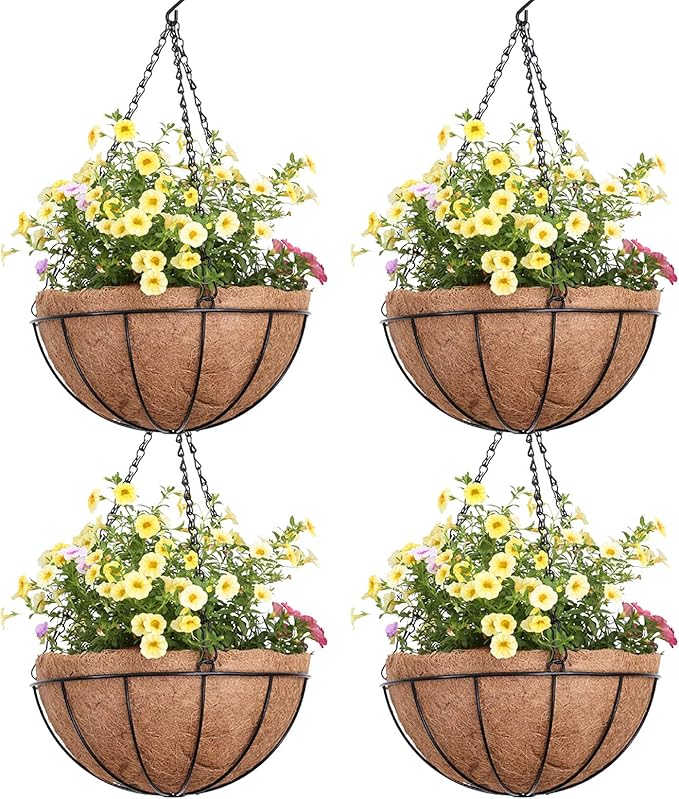 Amazon.com: EIMQUVW Outdoor Metal Hanging Planters Basket (4pack, 12 ...