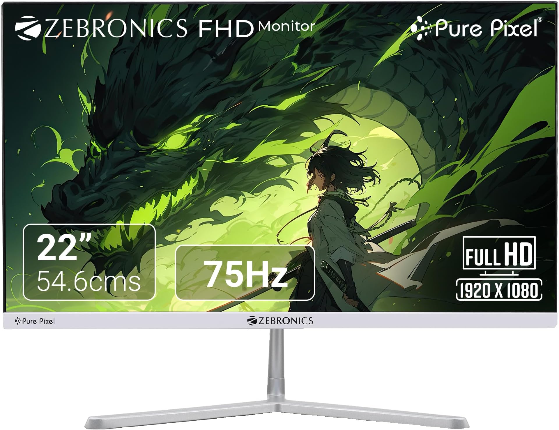 ZEBRONICS EA22FHD LED 22" (54.6cm) Monitor, 75Hz, FHD 1920x1080, Slim ...